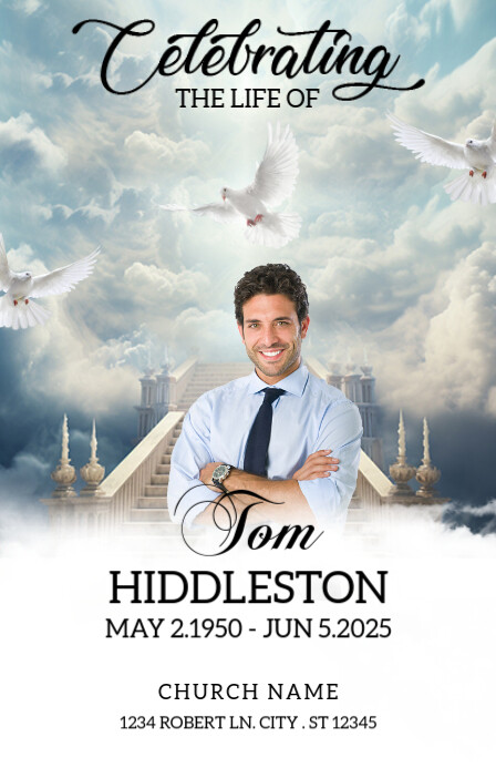 Copy of heavenly Funeral Program Template Half Page Wide | PosterMyWall