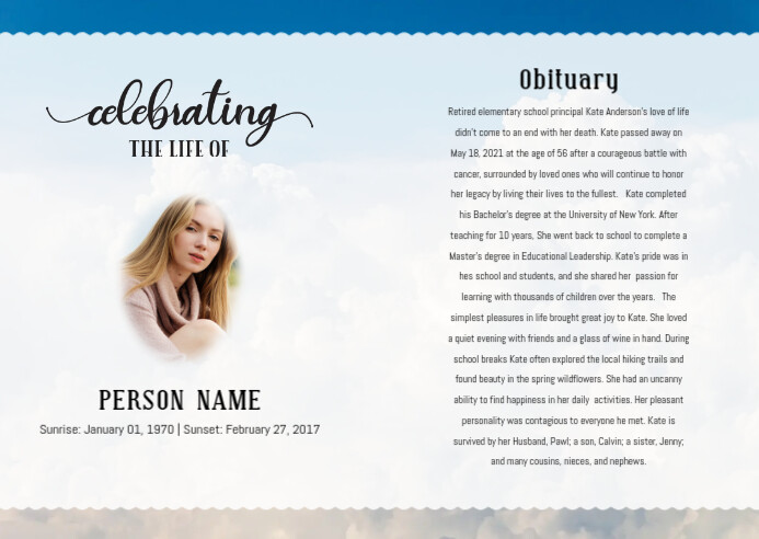 Copy of Heavenly sky Obituary Program Card template | PosterMyWall