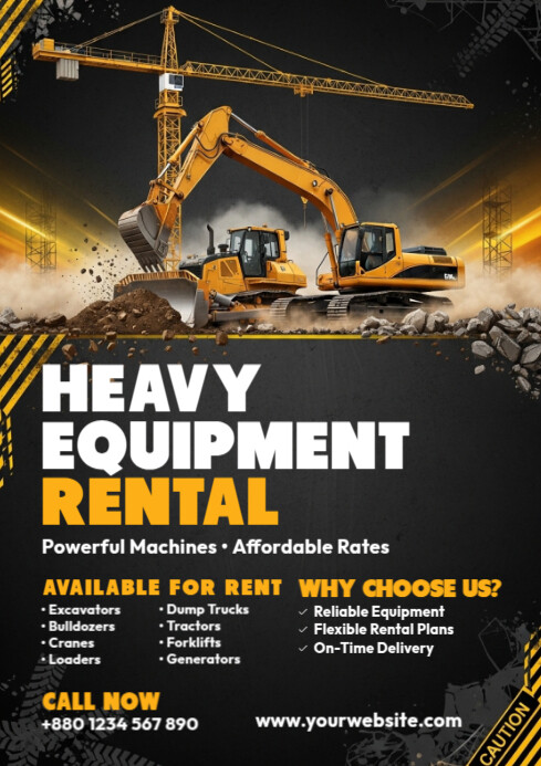 Heavy Equipment Rental Flyer A4 Template | PosterMyWall