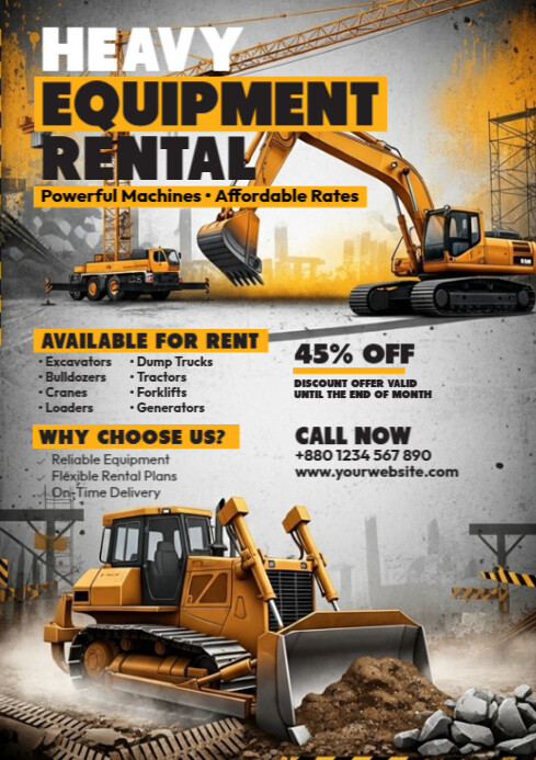 Heavy Equipment Rental Flyer Template | PosterMyWall