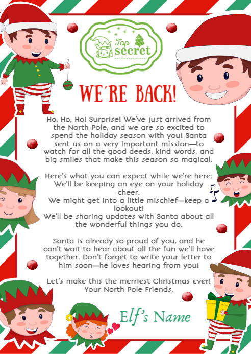 Hello from the Elves Letter for Kids, Christmas We're Back! Hello from ...