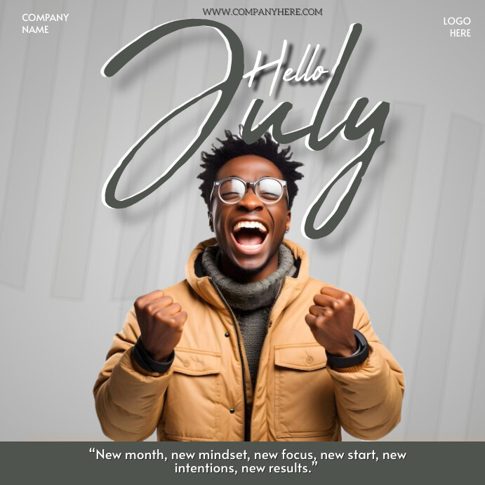 Hello July Grey Square Template | PosterMyWall