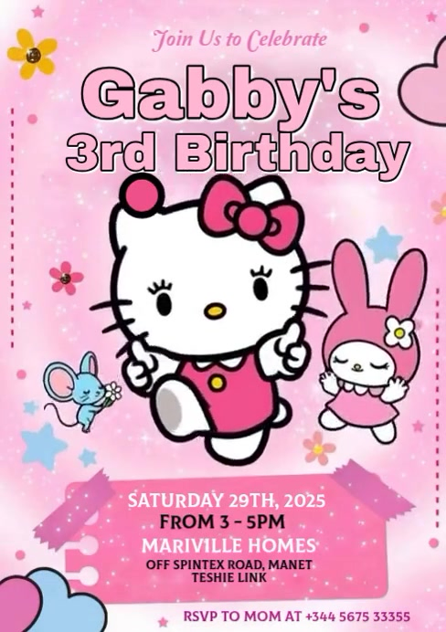 Hello Kitty Birthday Party A4 Video Template | PosterMyWall