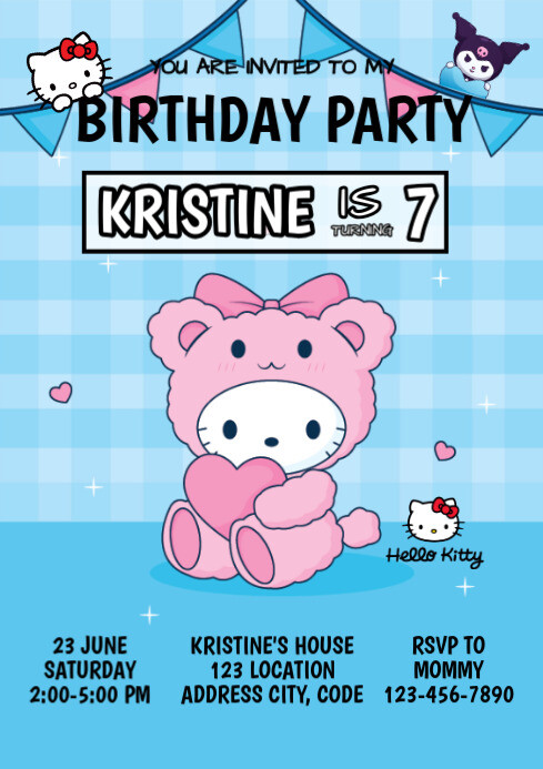 Hello Kitty Costume Pink Birthday Invitation Template | PosterMyWall