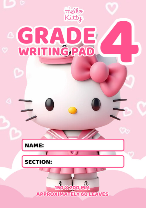 Copy of Hello Kitty Grade 4 Writing Pad Cover Template | PosterMyWall