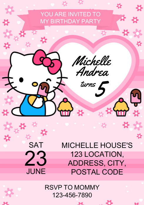 Copy of Hello Kitty Pink Birthday Invitation Template | PosterMyWall