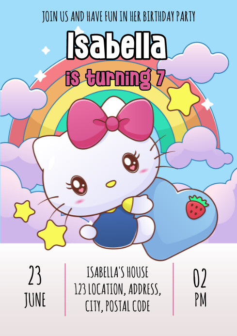 Hello Kitty Rainbow Birthday Invitation Templ Template | PosterMyWall