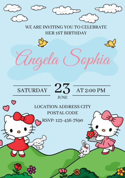 Hello Kitty Sky Birthday Invitation Template | PosterMyWall
