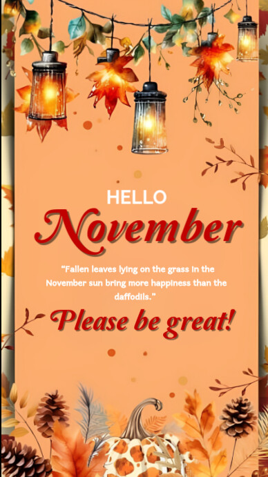 Hello November Greeting Card Instagram Story Templat | PosterMyWall