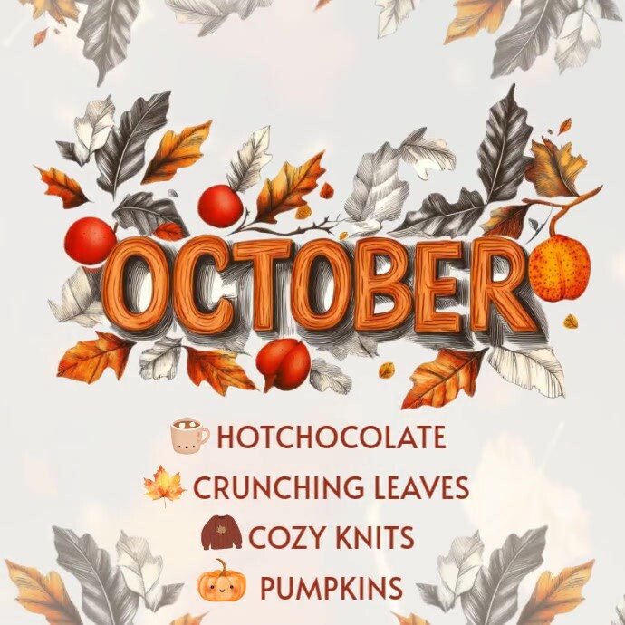 hello october autumn instagram square post template | PosterMyWall