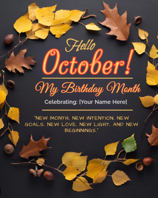 Hello October Birthday Greeting – Editable Autumn Design Template ...