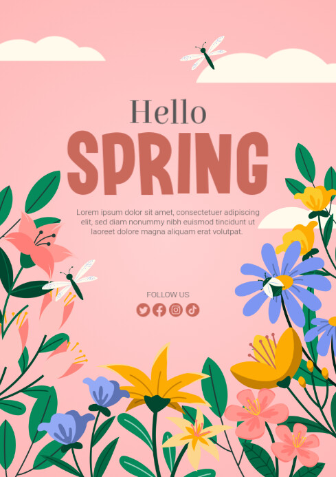 Hello Spring Greeting Social Media Poster Template | PosterMyWall