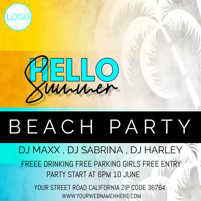 Hello Summer Beach Party Template | PosterMyWall