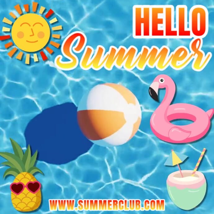 Hello Summer - Pool Ad - Instagram Post Free Template | PosterMyWall