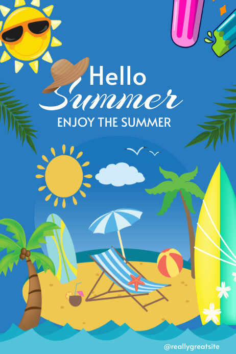 Hello Summer Poster Design 2024 Template | PosterMyWall