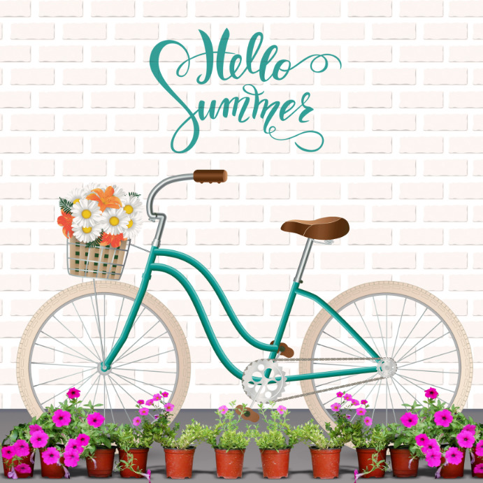 hello summer white bicycle flower Template | PosterMyWall