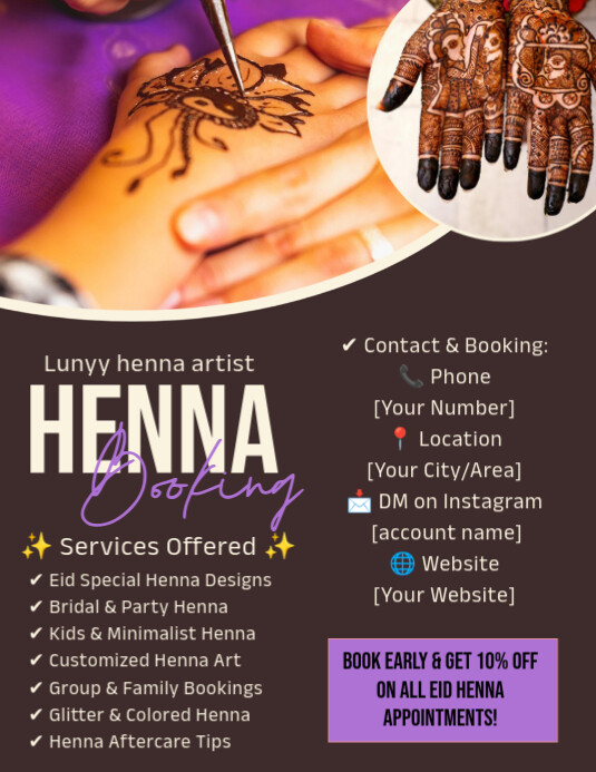 Henna artist flyer services Template | PosterMyWall