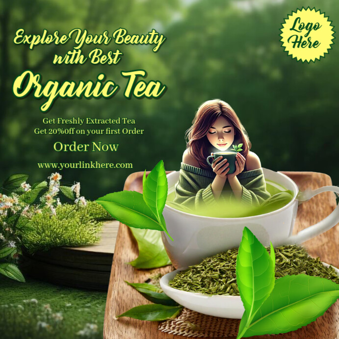 Herbal Tea Ad, Modern & Minimal Organic Tea Instagram Post, Green Tea ...