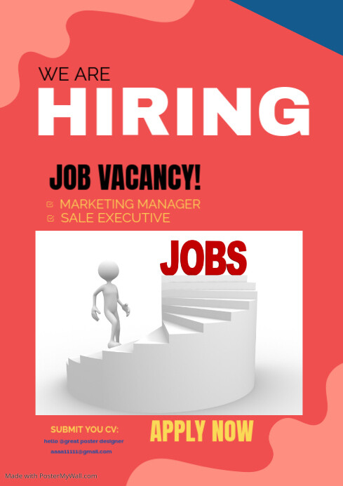 Plantilla de hi hirring here job position new and fix jobs | PosterMyWall