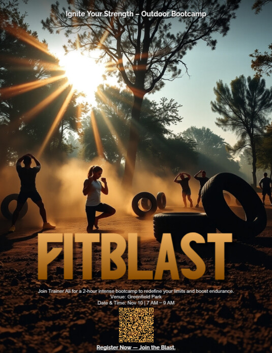 High-Energy Fitness Bootcamp Flyer Design Template 2025 | PosterMyWall