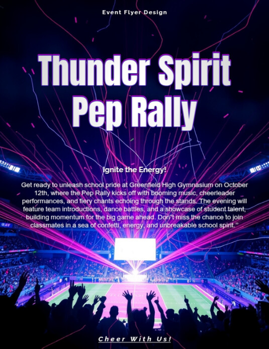 High energy pep rally school spirit flyer design template | PosterMyWall