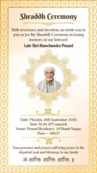 Hindu Shraddh Ceremony Digital Invitation Card Template | PosterMyWall