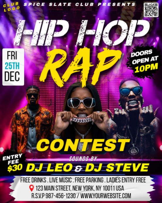 Hip Hop Rap Contest Nightclub Flyer Design Template Instagram Portrait ...