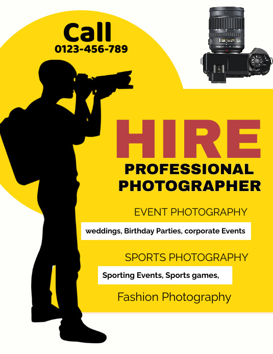 Hire photographer flyer template | PosterMyWall