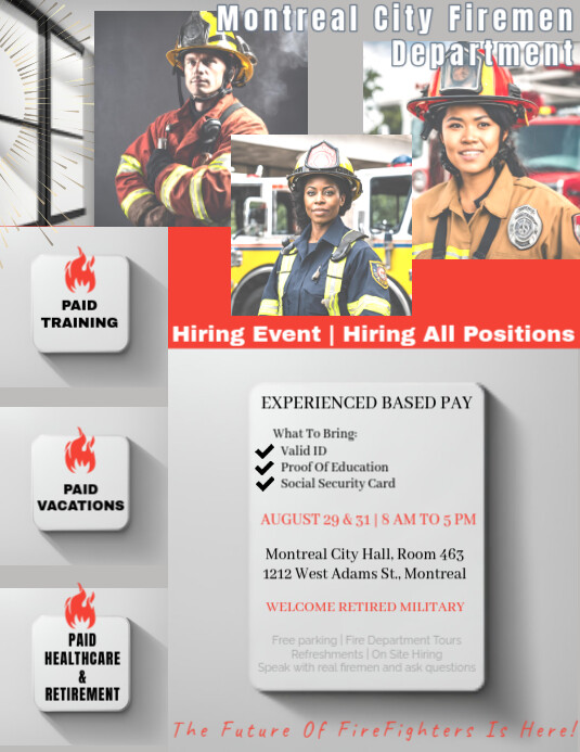 Copy of hiring posters, hiring event, firemen, firefighters, jobs ...