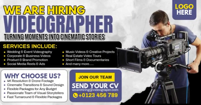 Hiring Professional Videographer Template | PosterMyWall