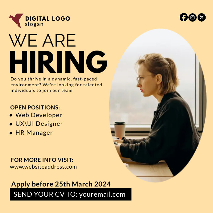 Hiring / recruitment social media post Template | PosterMyWall