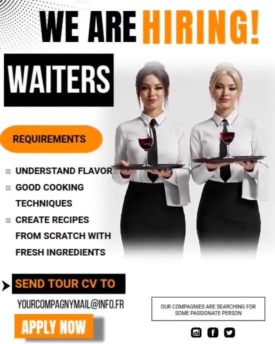 Copy of Hiring Waiters Instagram Portrait | PosterMyWall