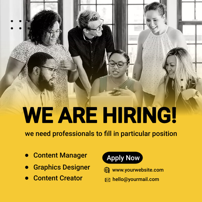 Hiring yellow and black poster Templat | PosterMyWall