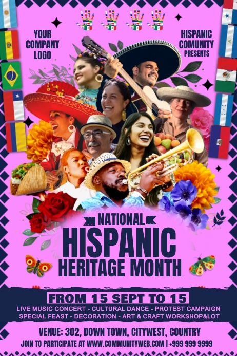 hispanic heritage, poster, flyer, festival, Template | PosterMyWall