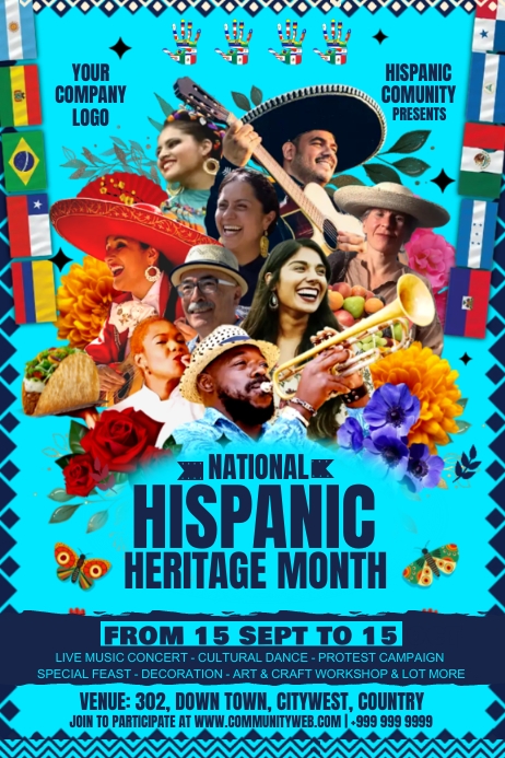 hispanic heritage, poster, flyer, festival, Template | PosterMyWall