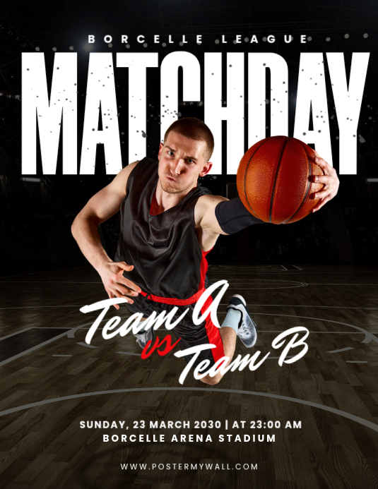 Hitam Basketball Match Pamflet Modelo | PosterMyWall