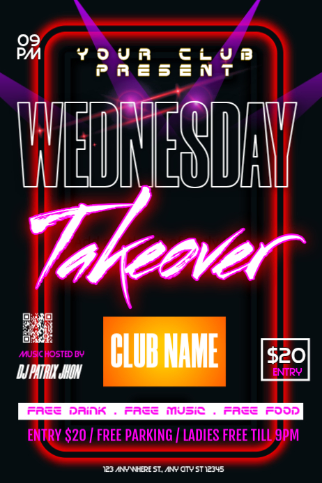Hitam Wednesday takeover Club Event Poster Template | PosterMyWall