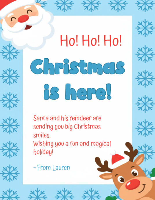 Ho Ho Ho Christmas Is Here Kids Greeting Card Santa Reindeer Fun ...