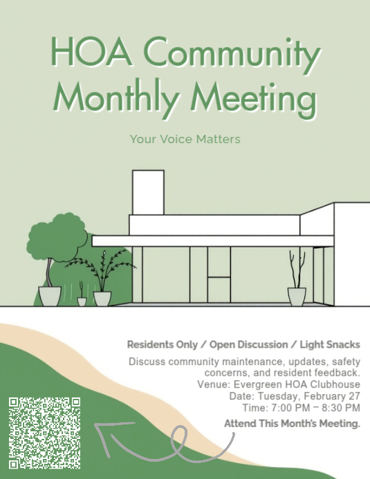 HOA Meeting Flyer Template | Neighborhood Community Announcement ...