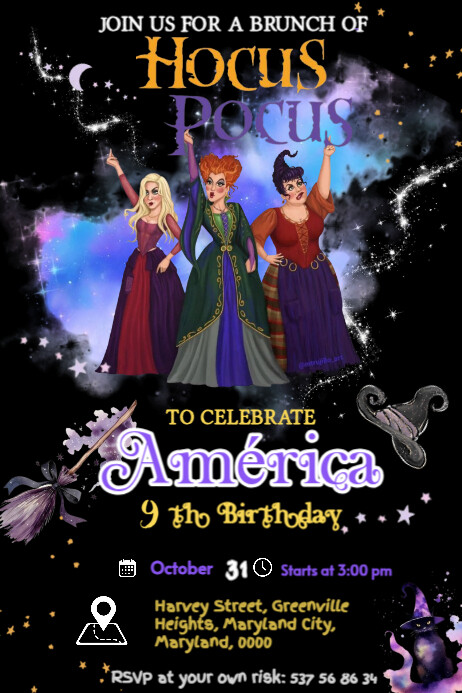 Hocus pocus invitation celebration halloween party temple flayer editablet Template | PosterMyWall