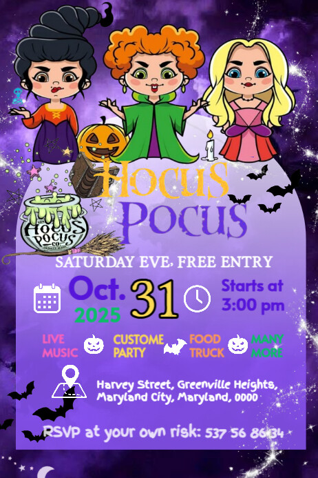 Hocus pocus invitation celebration temple flayer editablet celebration ...