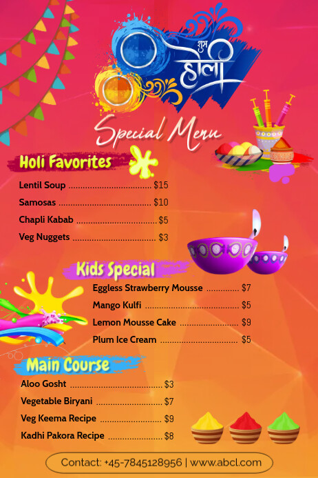 holi celebration menu card Template | PosterMyWall