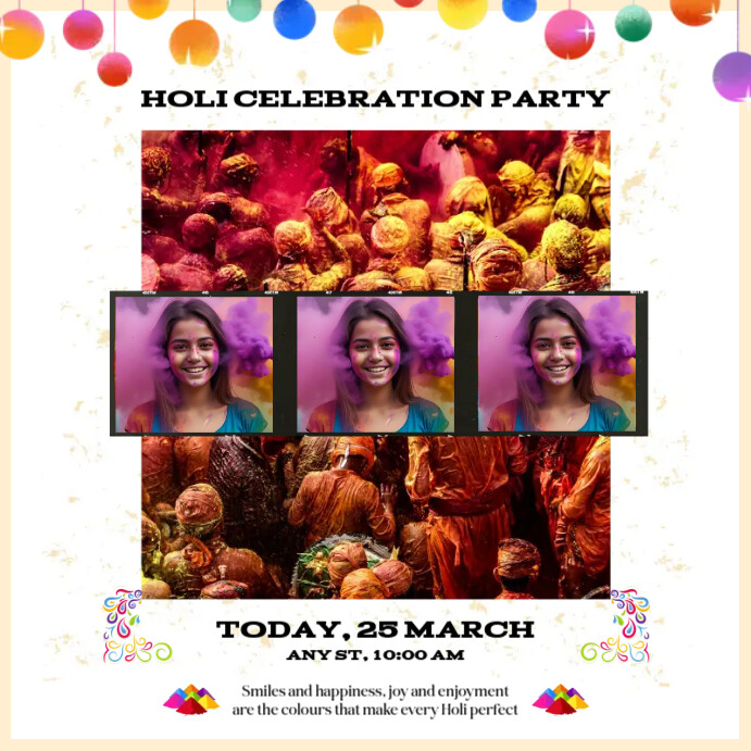 Holi Celebration Party IG Post Video Template | PosterMyWall