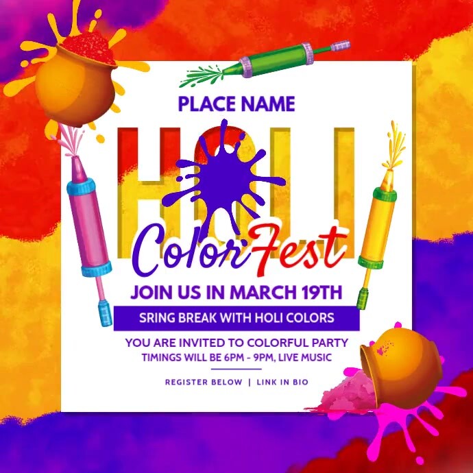 Holi Color Festival Invite Post Template | PosterMyWall