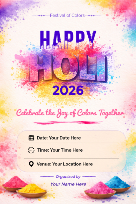 Holi Festival Celebration Poster Template | PosterMyWall