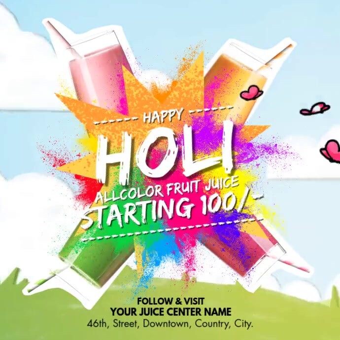 Holi Fruit Juices Ad Post Template | PosterMyWall