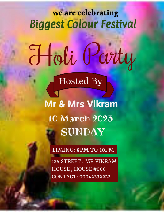 Holi invitation poster Template | PosterMyWall
