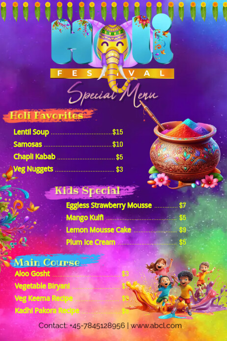 holi party menu Template | PosterMyWall