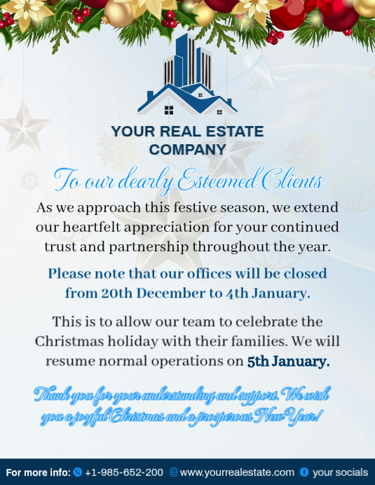 Holiday Business Closure Ad Template | PosterMyWall