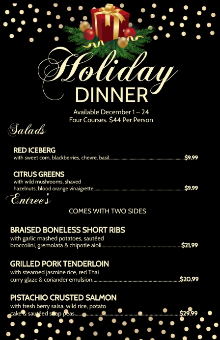 Plantilla de Holiday Dinner Menu | PosterMyWall